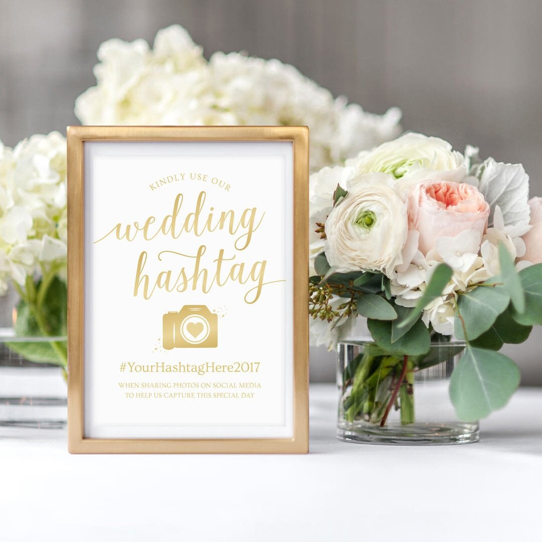 Gold Wedding Hashtag Sign / Printable Hashtag Sign / Editable Wedding ...