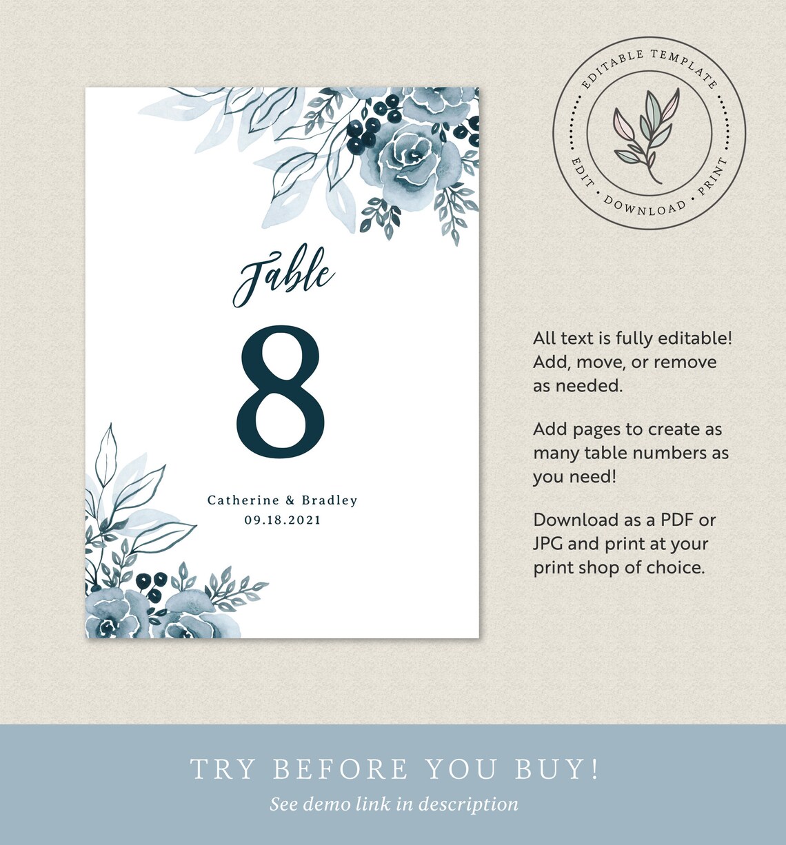 Dusty Blue Table Numbers Template Wedding Printable Blue - Etsy