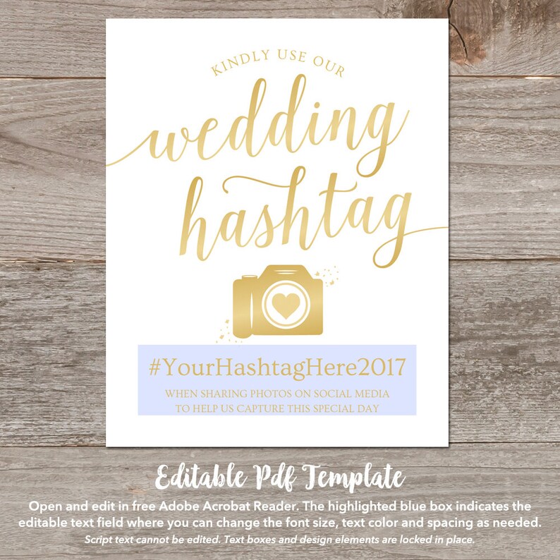 Gold Wedding Hashtag Sign / Printable Hashtag Sign / Editable - Etsy