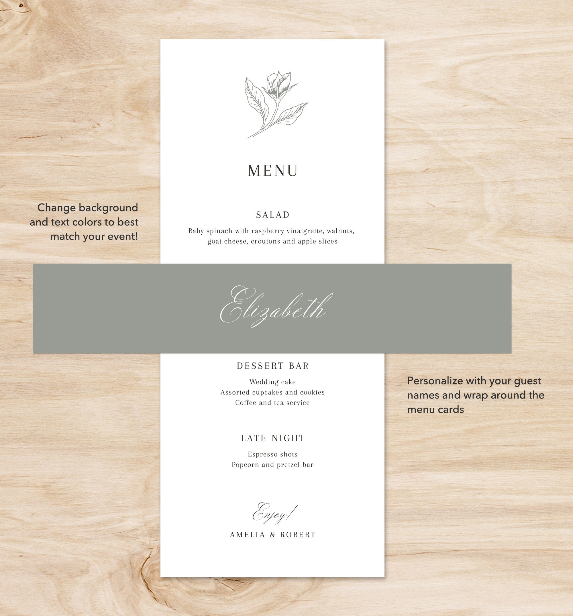 Minimalist Wedding Menu Template Calligraphy Place Cards | Etsy