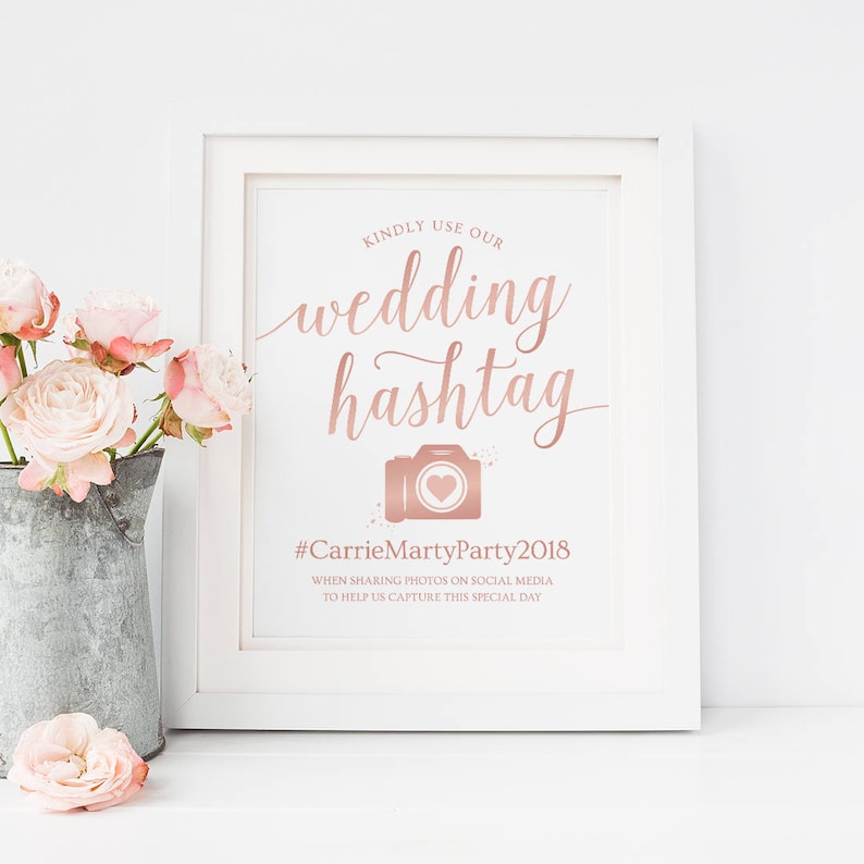 Rose Gold Wedding Hashtag Sign / Rose Gold Decor Printable - Etsy
