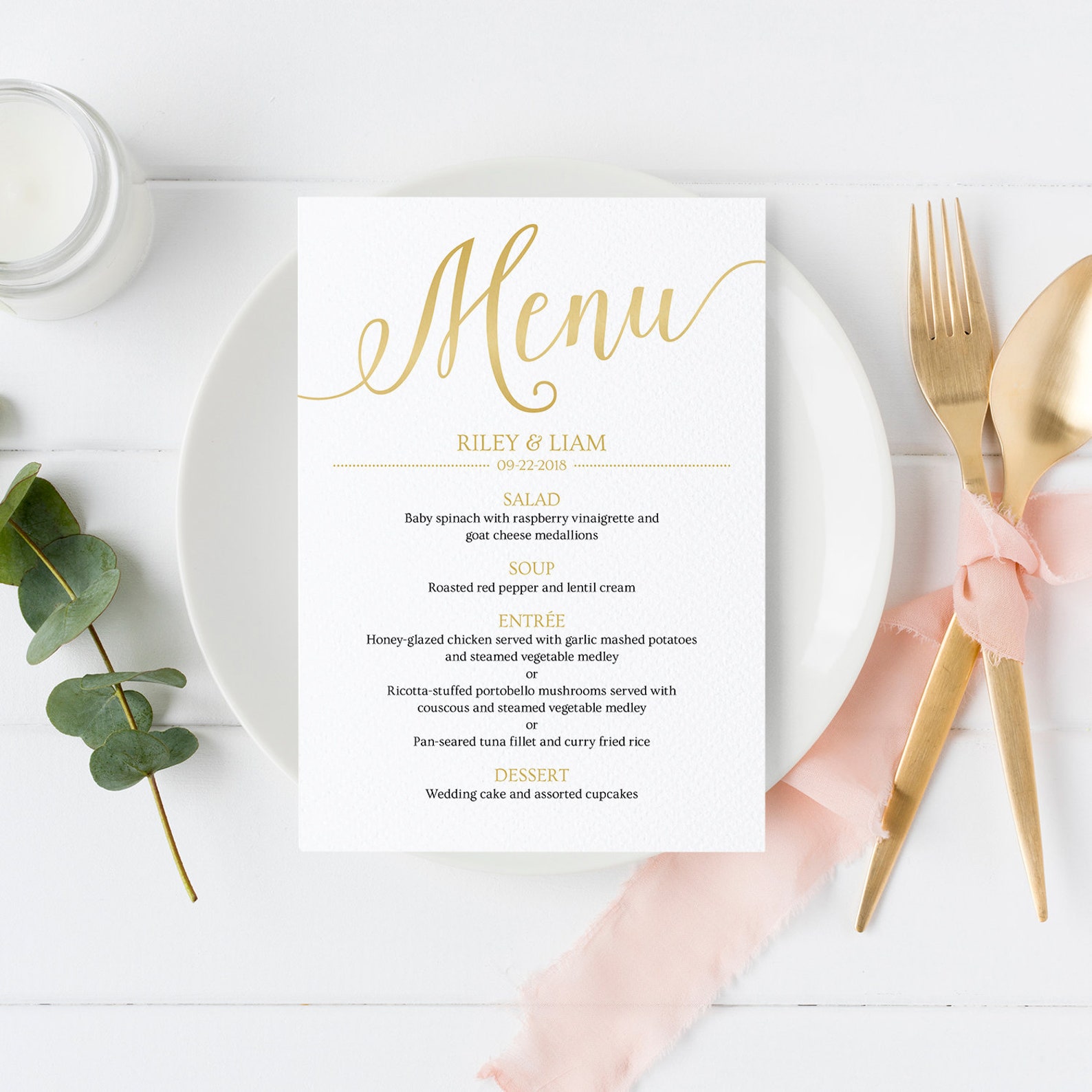 Gold Wedding Menu Template Download / Printable Wedding Menu | Etsy
