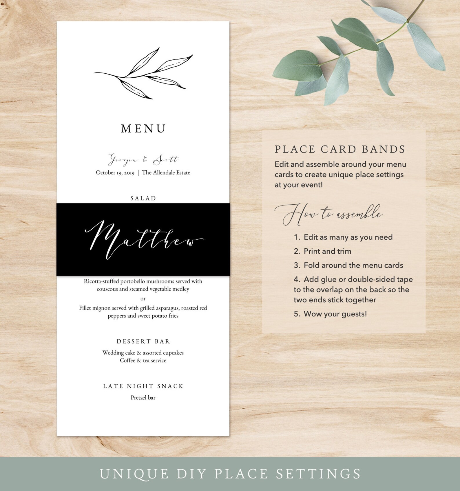 Rustic Wedding Menu Template Place Card Template Wedding - Etsy