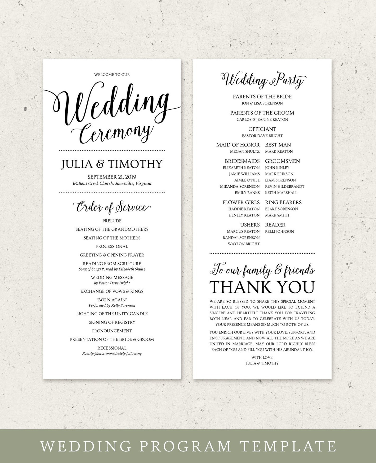 Wedding Program Template Instant Download Wedding Ceremony - Etsy
