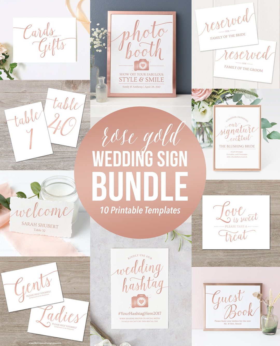 Rose Gold Wedding Signs BUNDLE / Printable Wedding Signs / Rose Gold ...