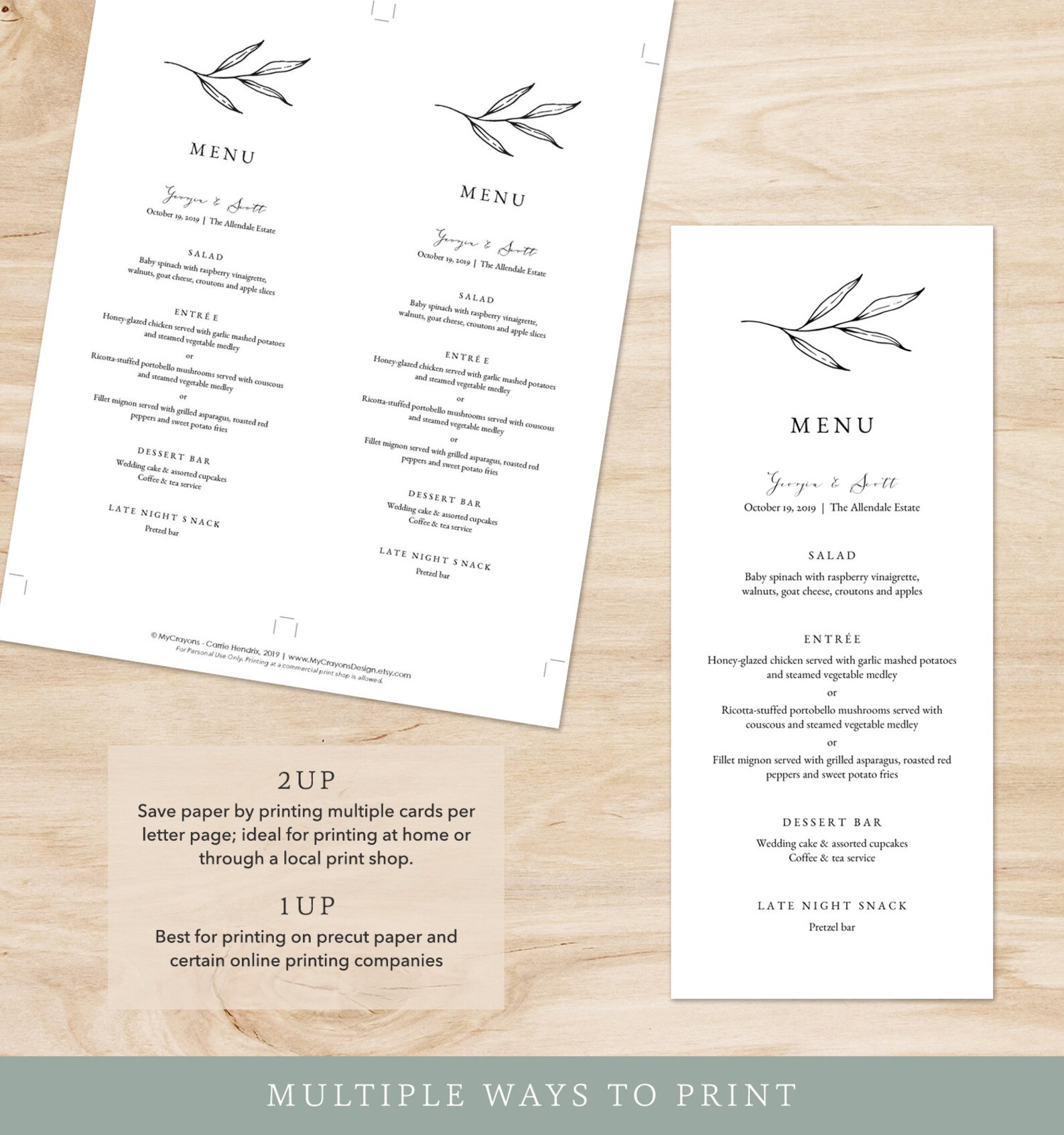 Rustic Wedding Menu Template Place Card Template Wedding - Etsy