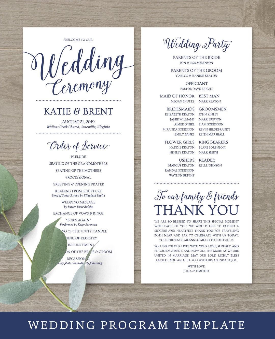 Wedding Programs Instant Download / Wedding Ceremony Program / Navy ...