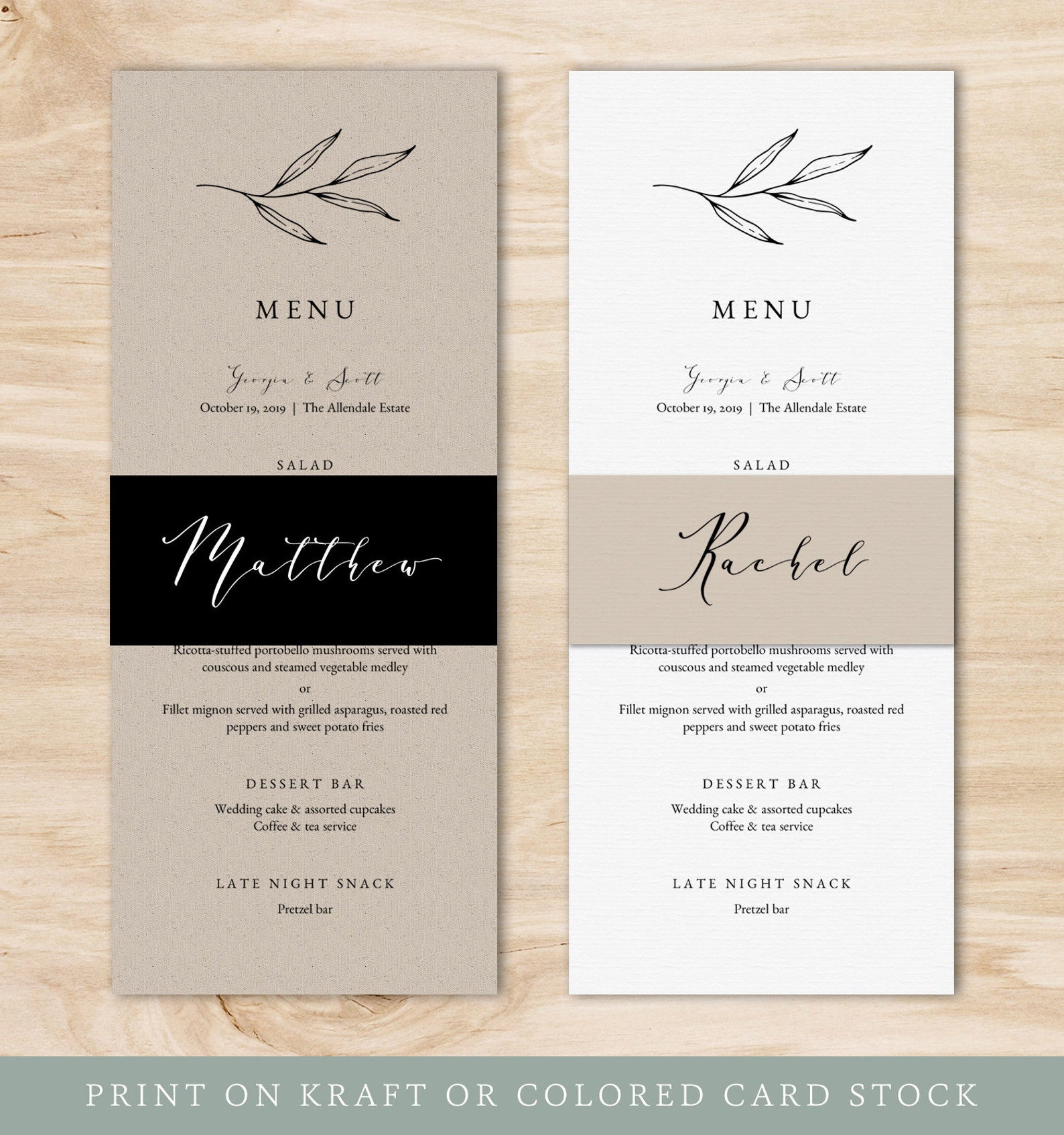 Rustic Wedding Menu Template Place Card Template Wedding - Etsy