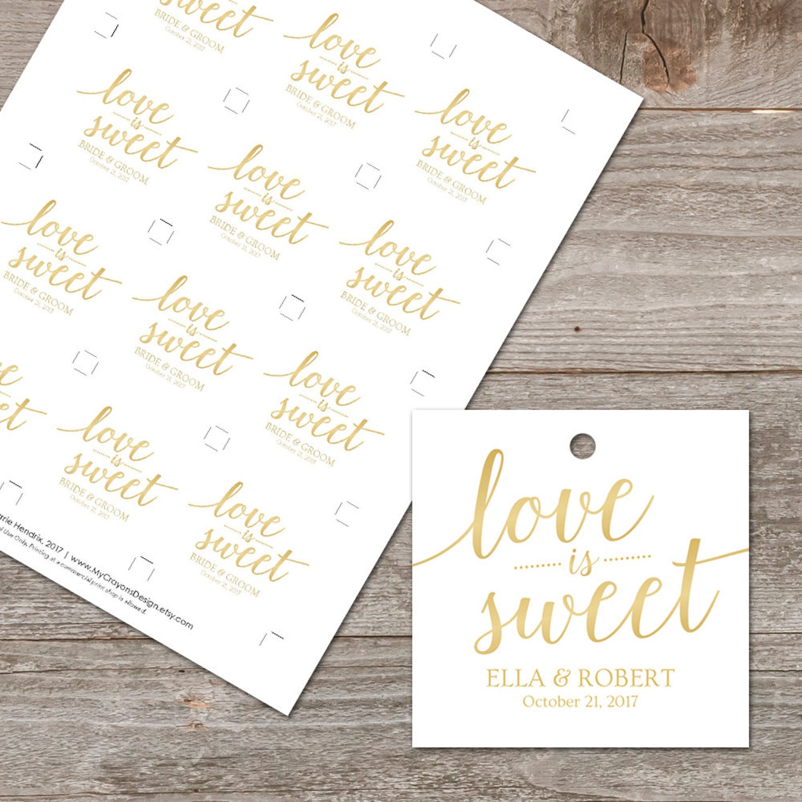 Love is Sweet Tags Printable Gold Wedding Favor Tags | Etsy