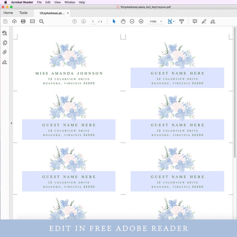 Printable Wedding Address Labels Stickers / Envelope - Etsy