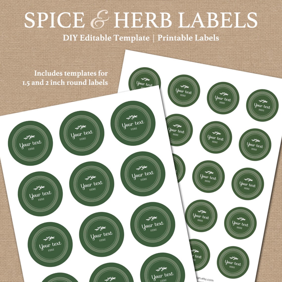 Printable Spice Labels Green // Instant Download Kitchen | Etsy