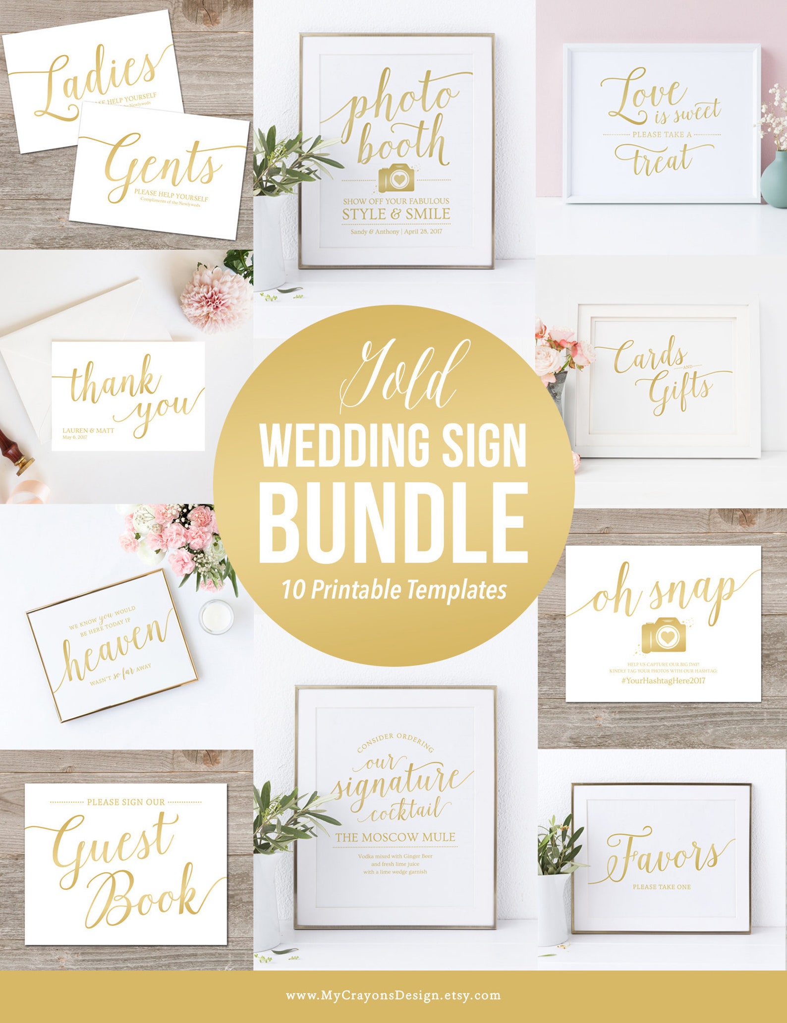 Gold Wedding Signage Bundle Wedding Signs Printable Gold | Etsy