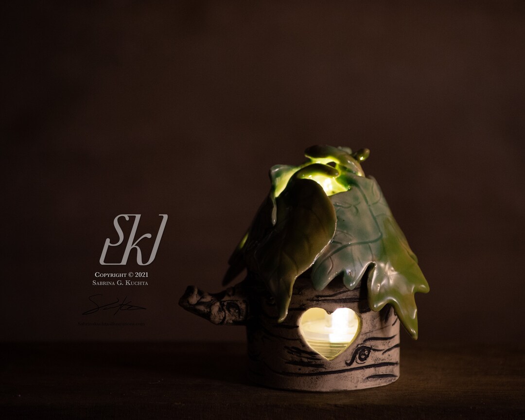 Hand Made Ceramic Tree Leaf Luminary Fairy House - Etsy