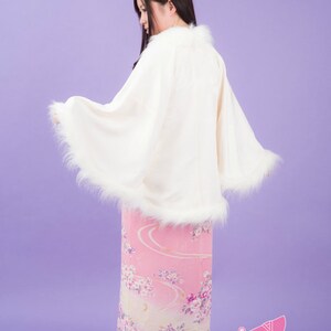 Pure White Kimono Poncho Collared and Fringed With Fake Fur All Hand ...