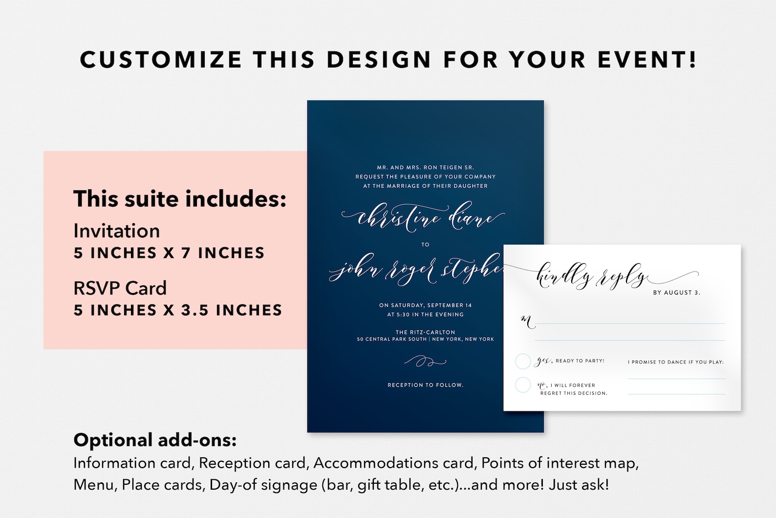 Invitation and RSVP for Event • Customizable • Elegant • Calligraphy - Etsy