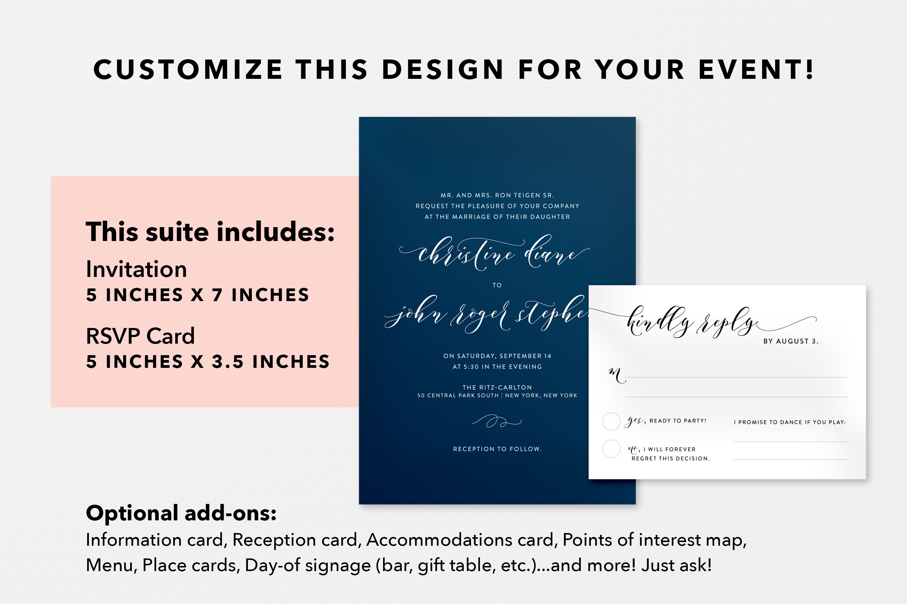 Invitation and RSVP for Event • Customizable • Elegant • Calligraphy - Etsy