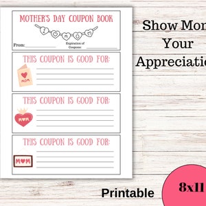 Mothers Day Coupon Book Printable, Kids Gift - Etsy