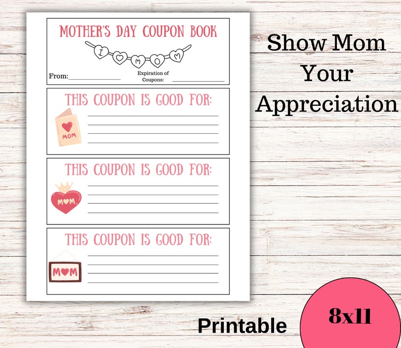 Mothers Day Coupon Book Printable, Kids Gift - Etsy