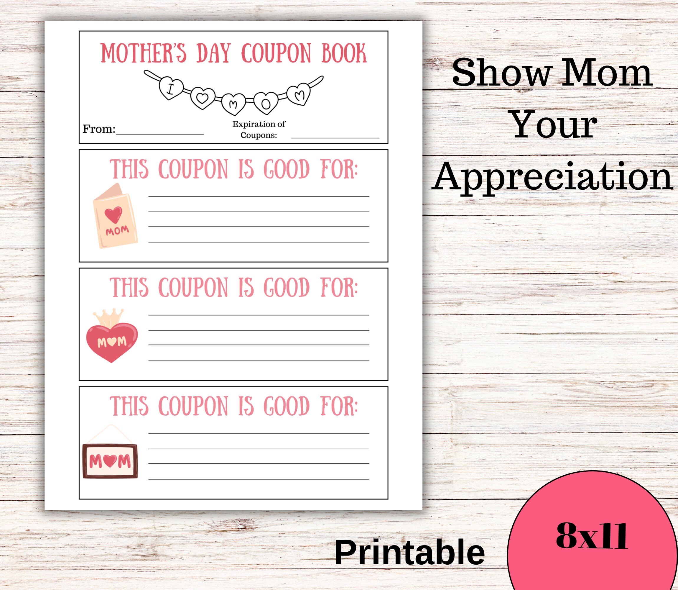 Mothers Day Coupon Book Printable, Kids Gift - Etsy