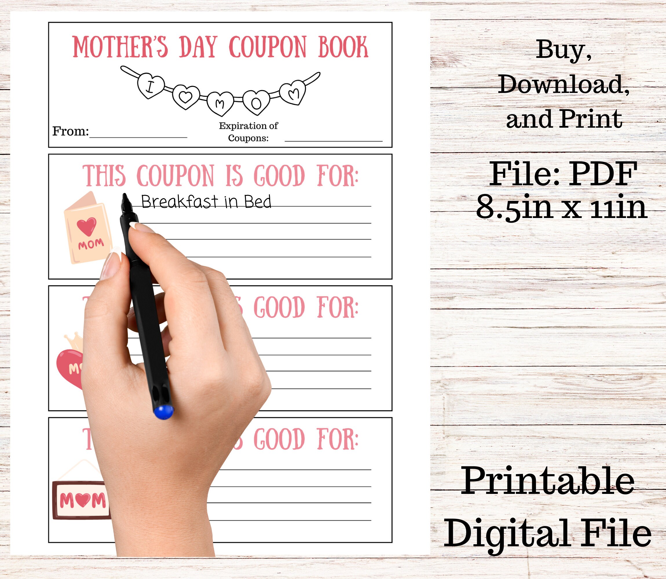 Mothers Day Coupon Book Printable, Kids Gift - Etsy