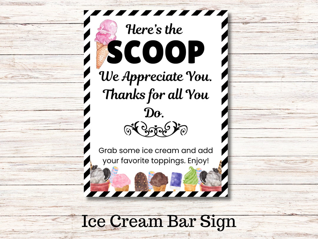 Ice Cream Sundae Bar Sign- Team Appreciation, Thanks, Printable - Etsy