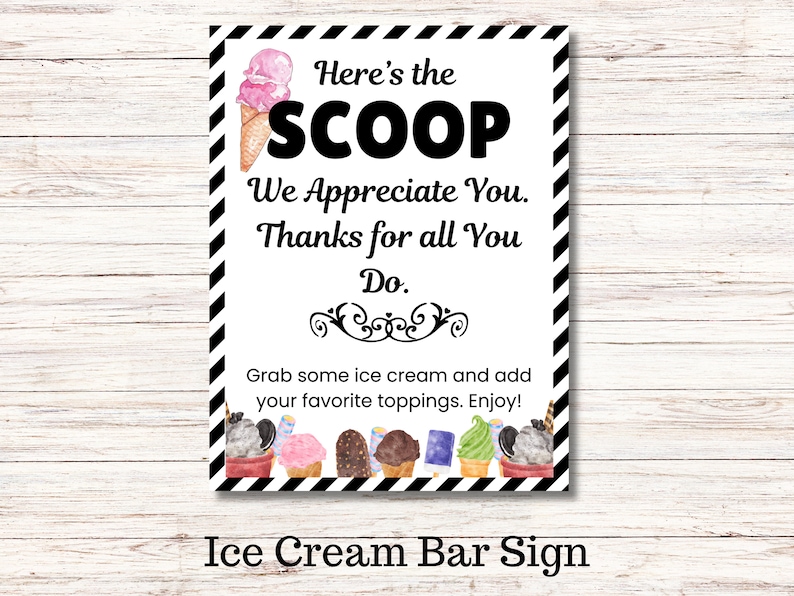 Ice Cream Sundae Bar Sign- Team Appreciation, Thanks, Printable - Etsy