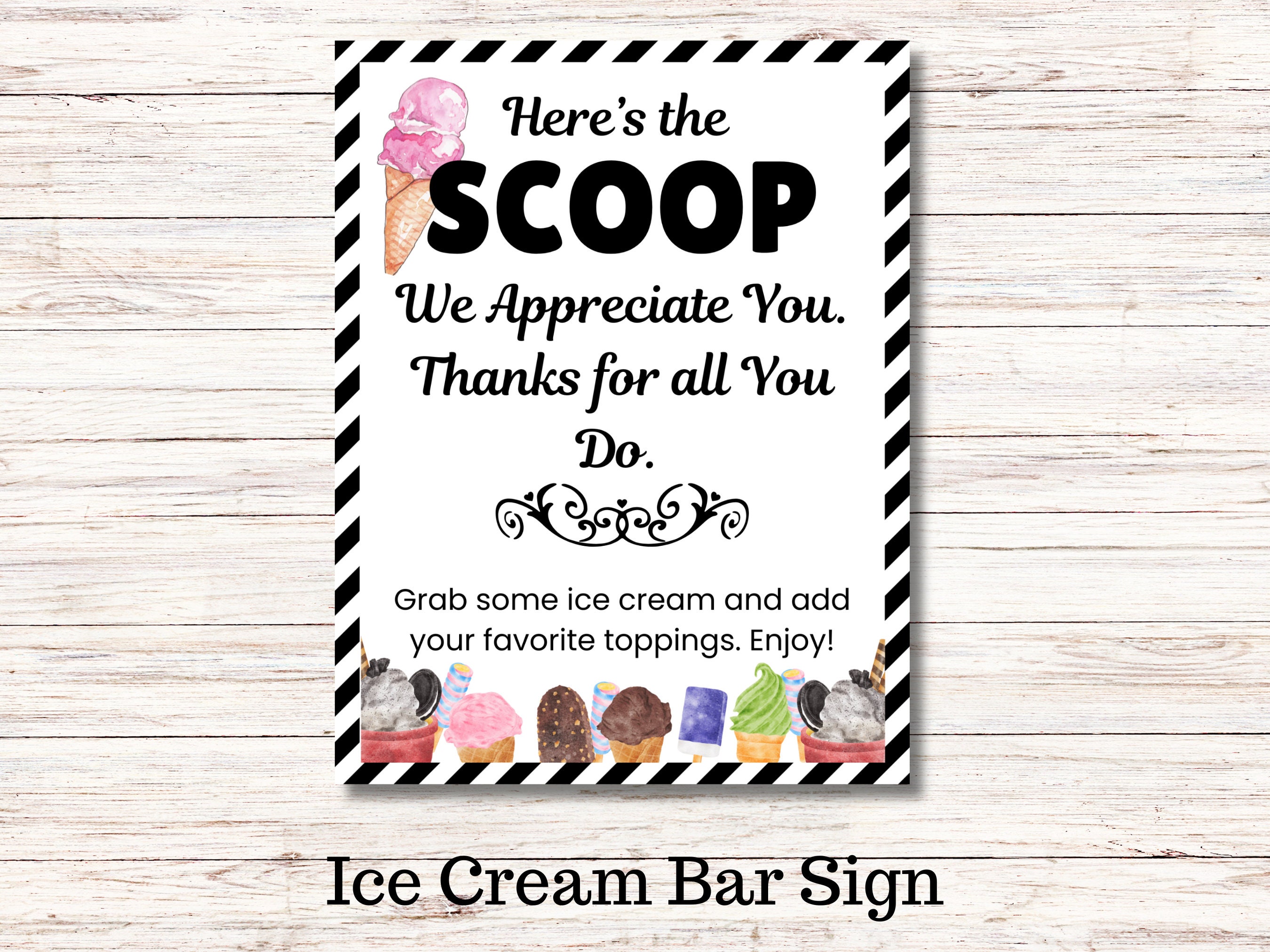 Ice Cream Sundae Bar Sign- Team Appreciation, Thanks, Printable - Etsy