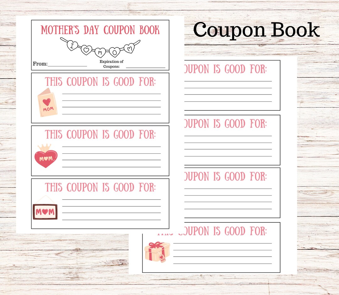 Mothers Day Coupon Book Printable, Kids Gift - Etsy