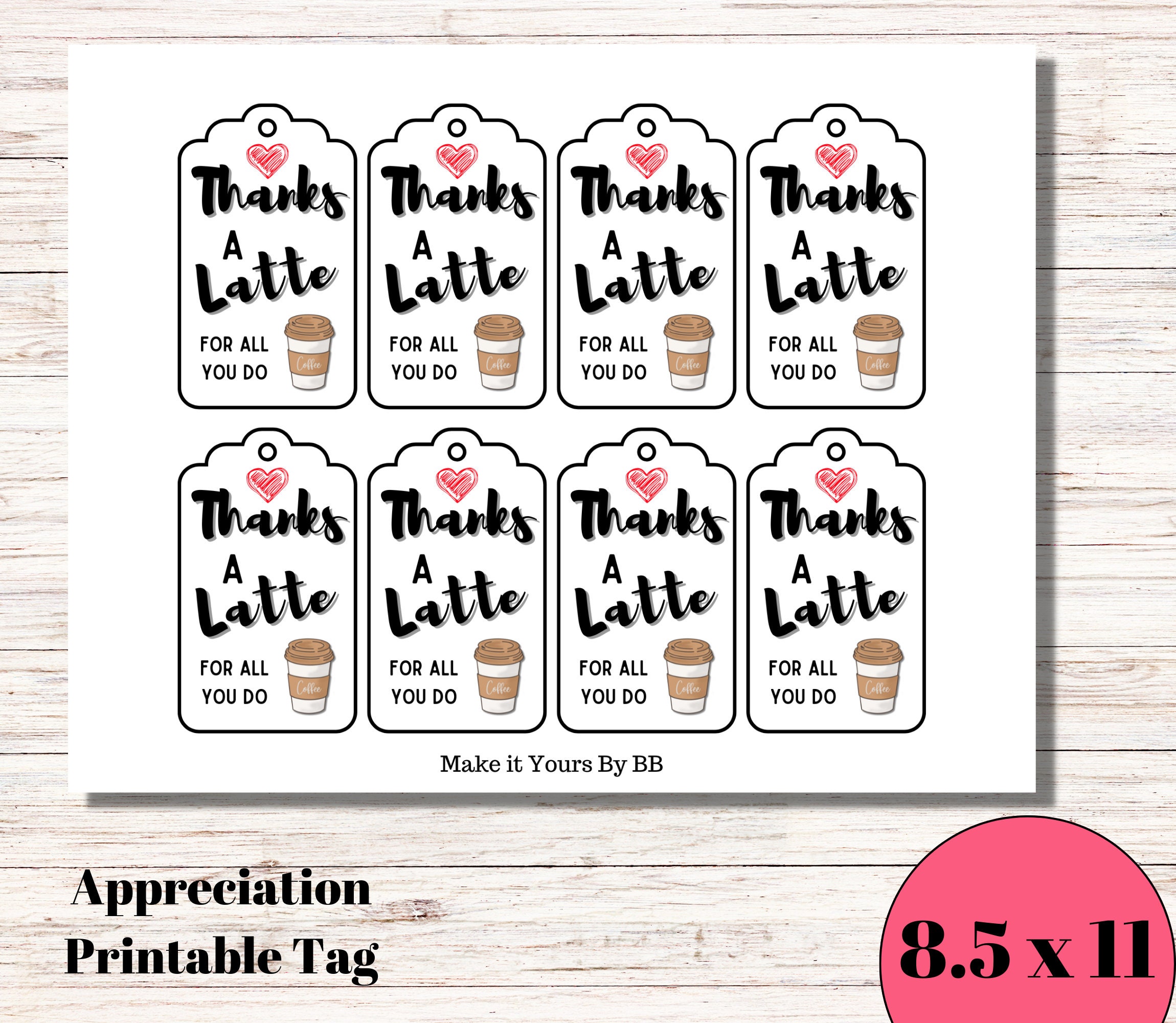 Thanks a Latte- Printable Tag, Thank You, Appreciation, Coffee - Etsy