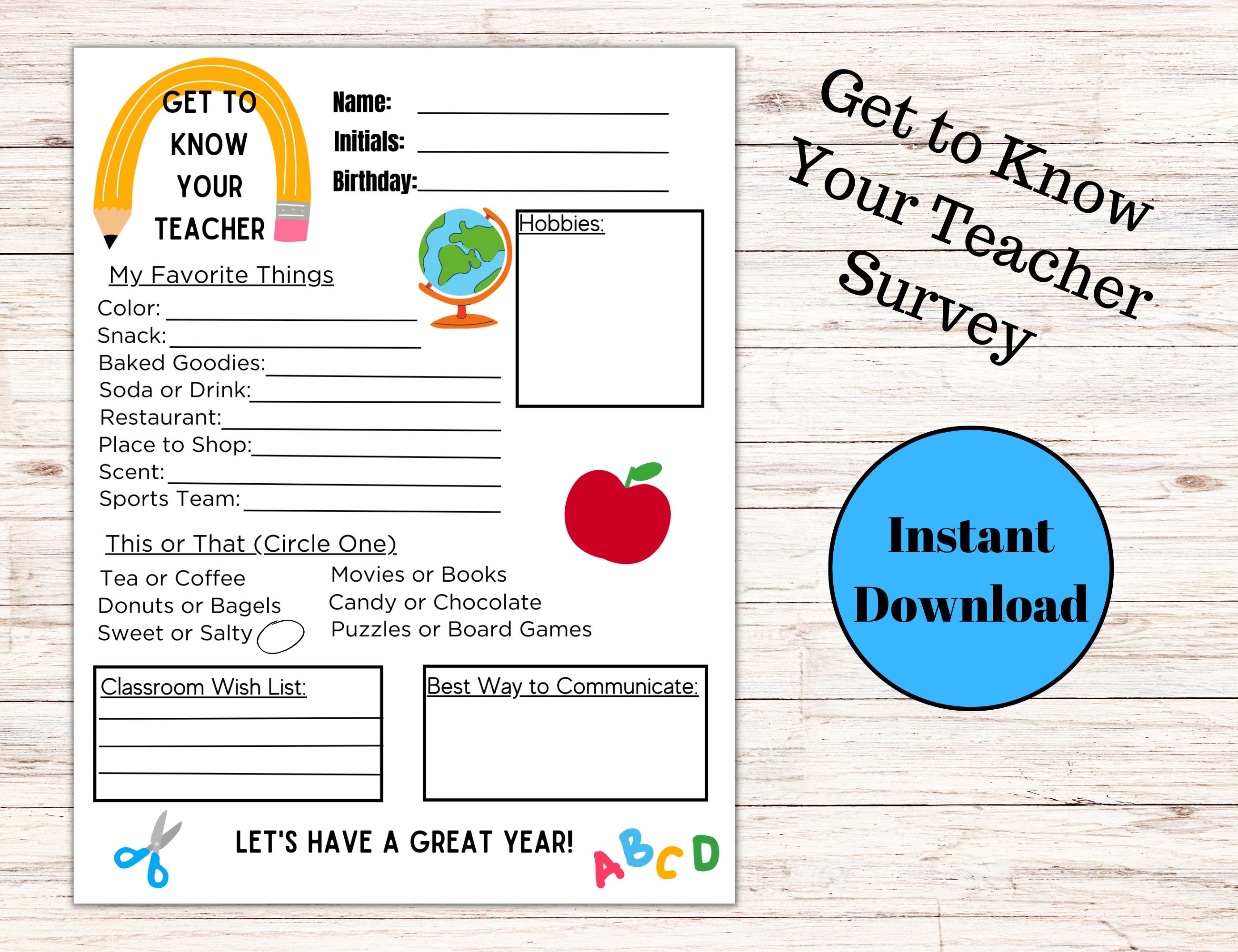 Get to Know Your Teacher Survey- Questionnaire, Back to School - Etsy