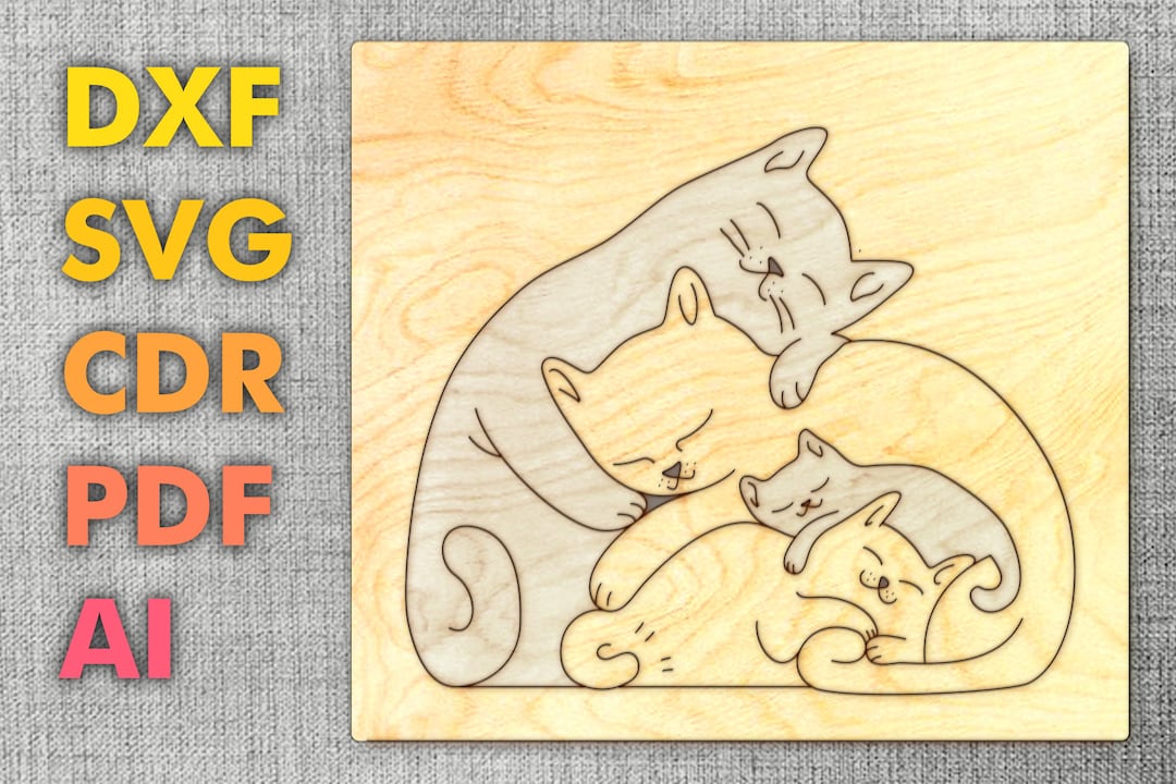 Laser Cut File Cat Dxf Kitten Family Laser Files Puzzle Circut - Etsy