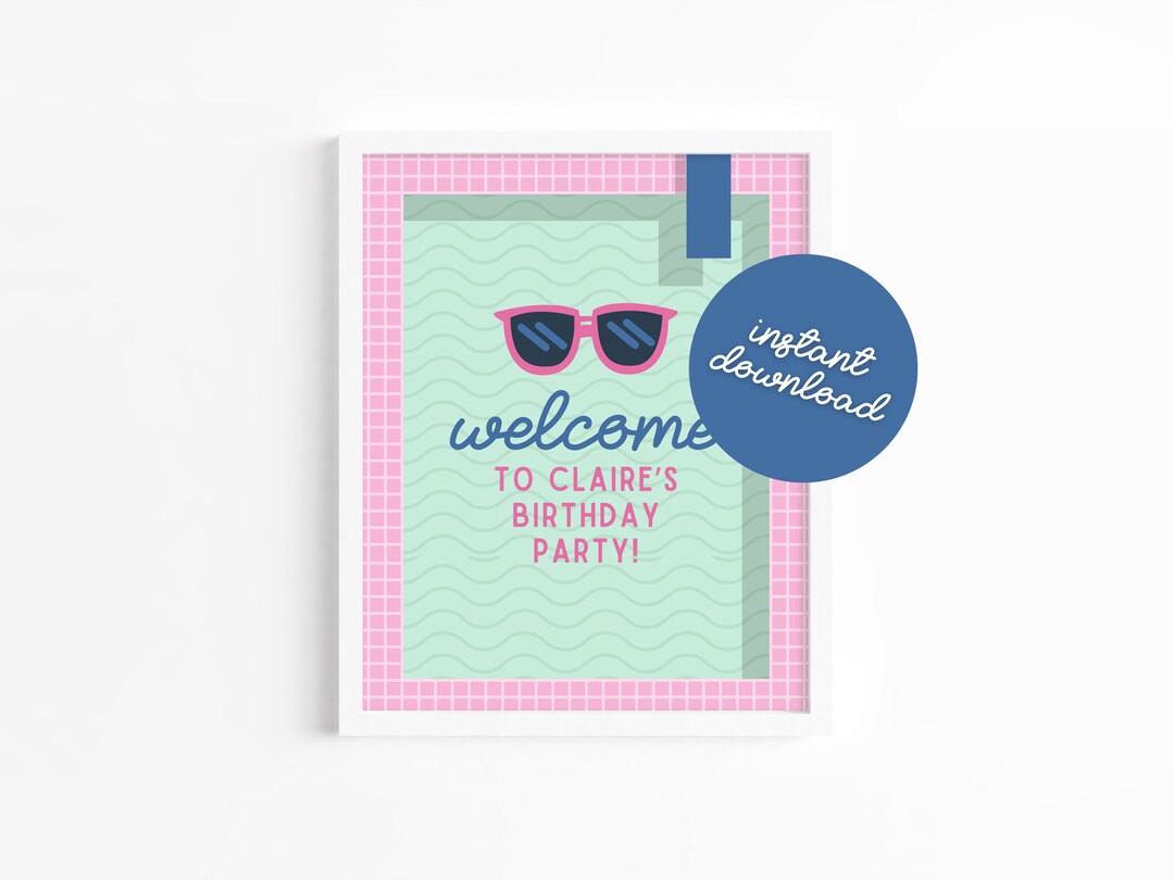 Printable Pool Party Welcome Sign 8x10, Pink Pool Party Welcome Sign ...