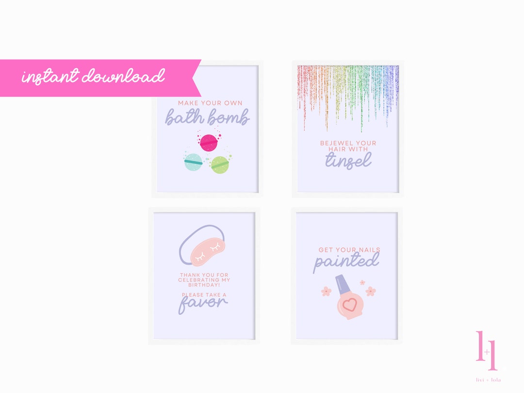 Printable Spa Day Birthday Signs, Spa Favor Sign, Bath Bomb Sign, Hair ...