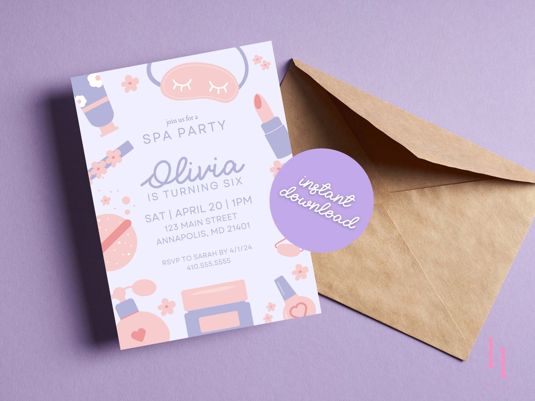 Printable Spa Birthday Party Invitation, Spa Birthday Party, Kids Spa ...