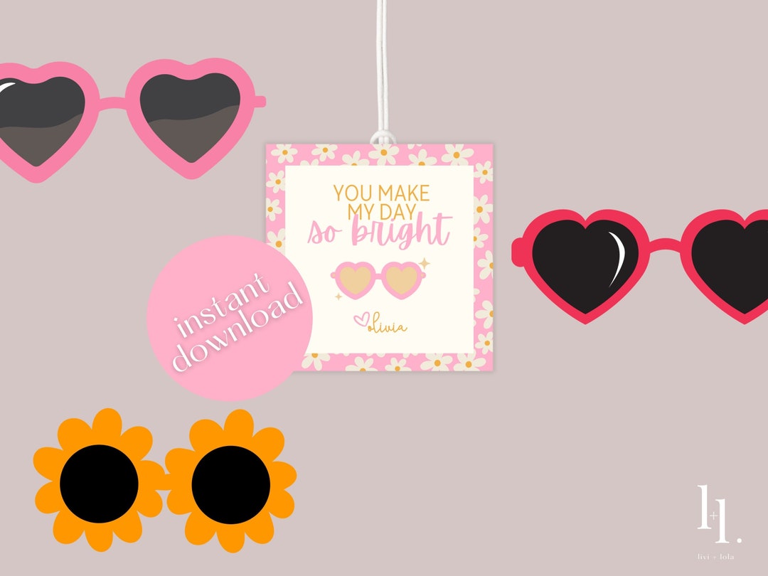 Editable Valentine's Day Tag, Valentine's Sunglasses Tag, Canva ...