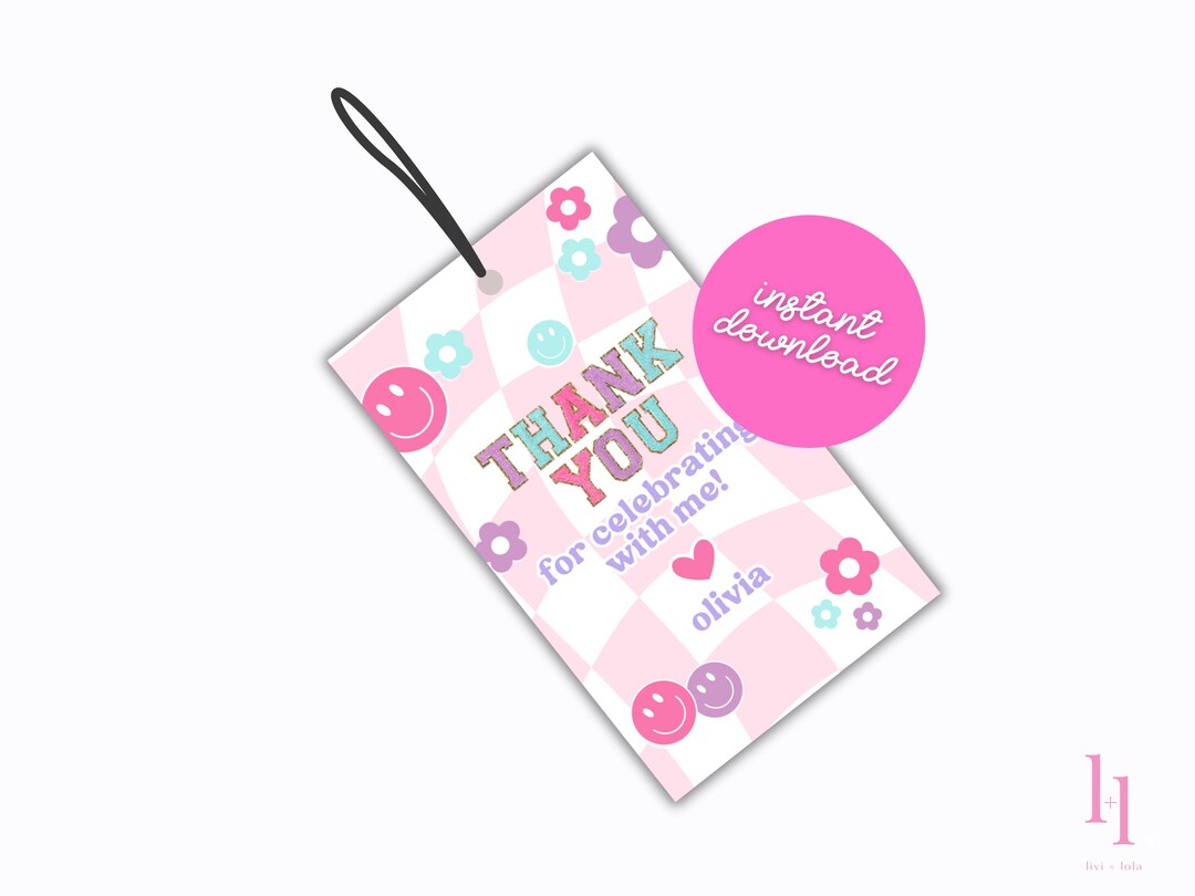Printable Birthday Party Favor Tag, Letter Patch Thank You Tag, Editable Thank You Patch Letter ...