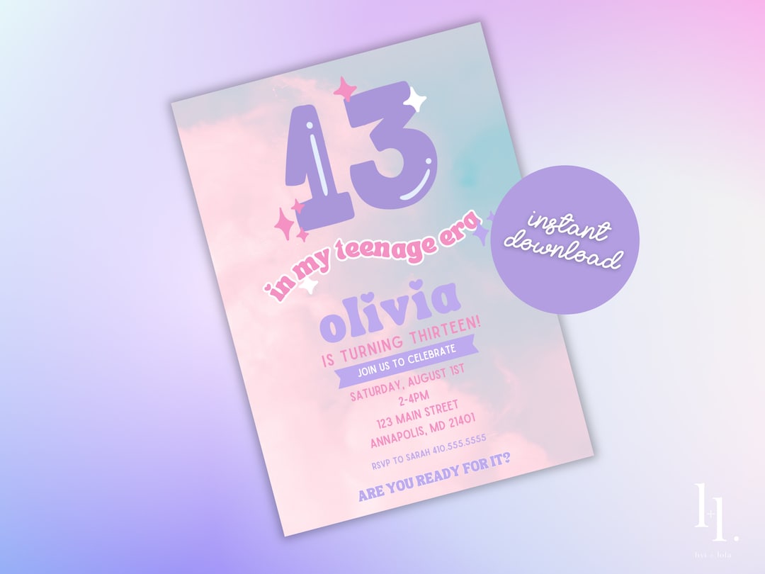 Printable 13th Birthday Party Invitation, T Swift 13th Birthday ...