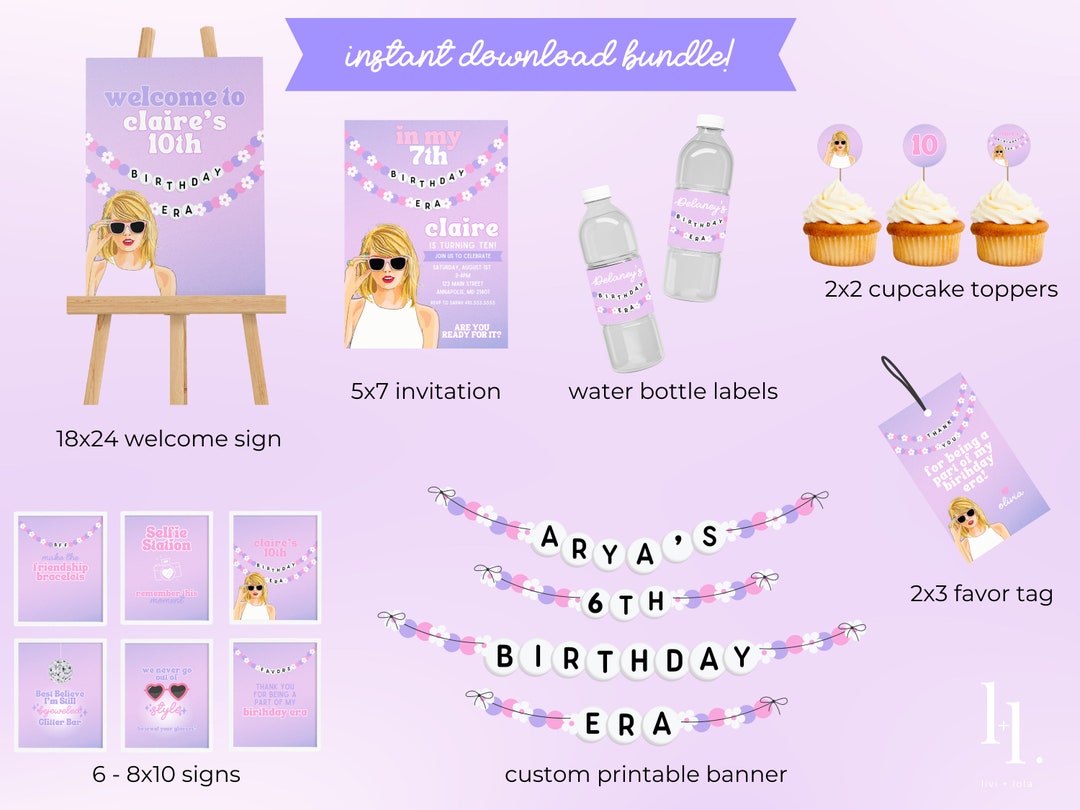 Printable Birthday Party Package, T Swift Birthday Bundle, Eras ...