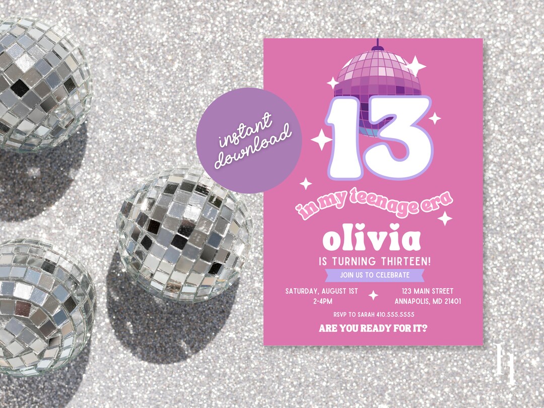 Printable 13th Birthday Party Invitation, T Swift 13th Birthday ...