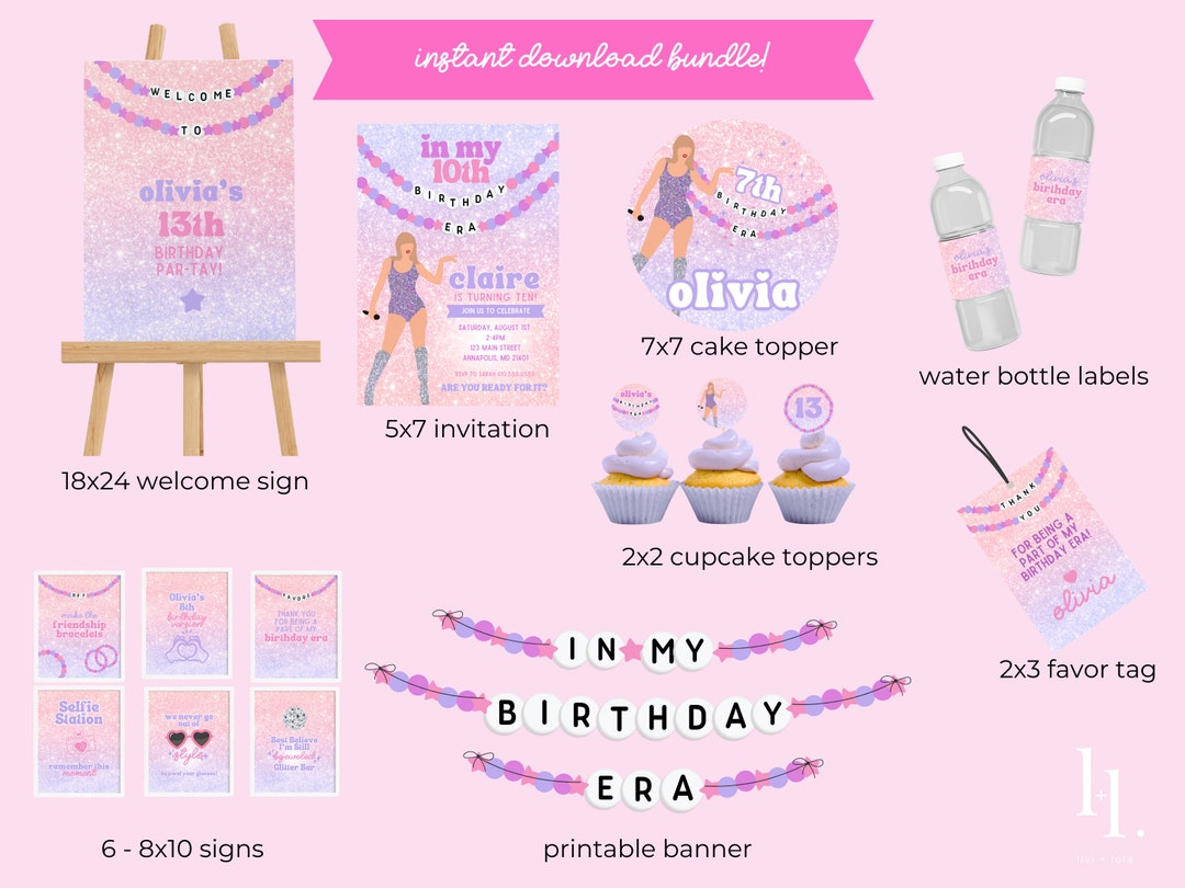 Printable Birthday Party Package, T Swift Birthday Bundle, Eras ...