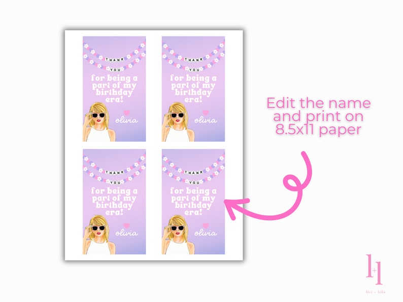 Printable Birthday Party Favor Tag, T Swift Birthday, Eras Birthday ...