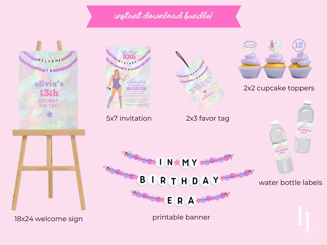 Printable Birthday Party Package, T Swift Birthday Bundle, Eras ...