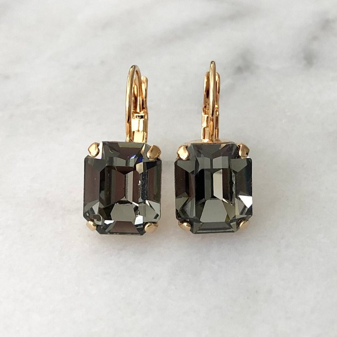 Black Diamond Crystal Drop Earrings, Black Earrings, Gold and Black ...