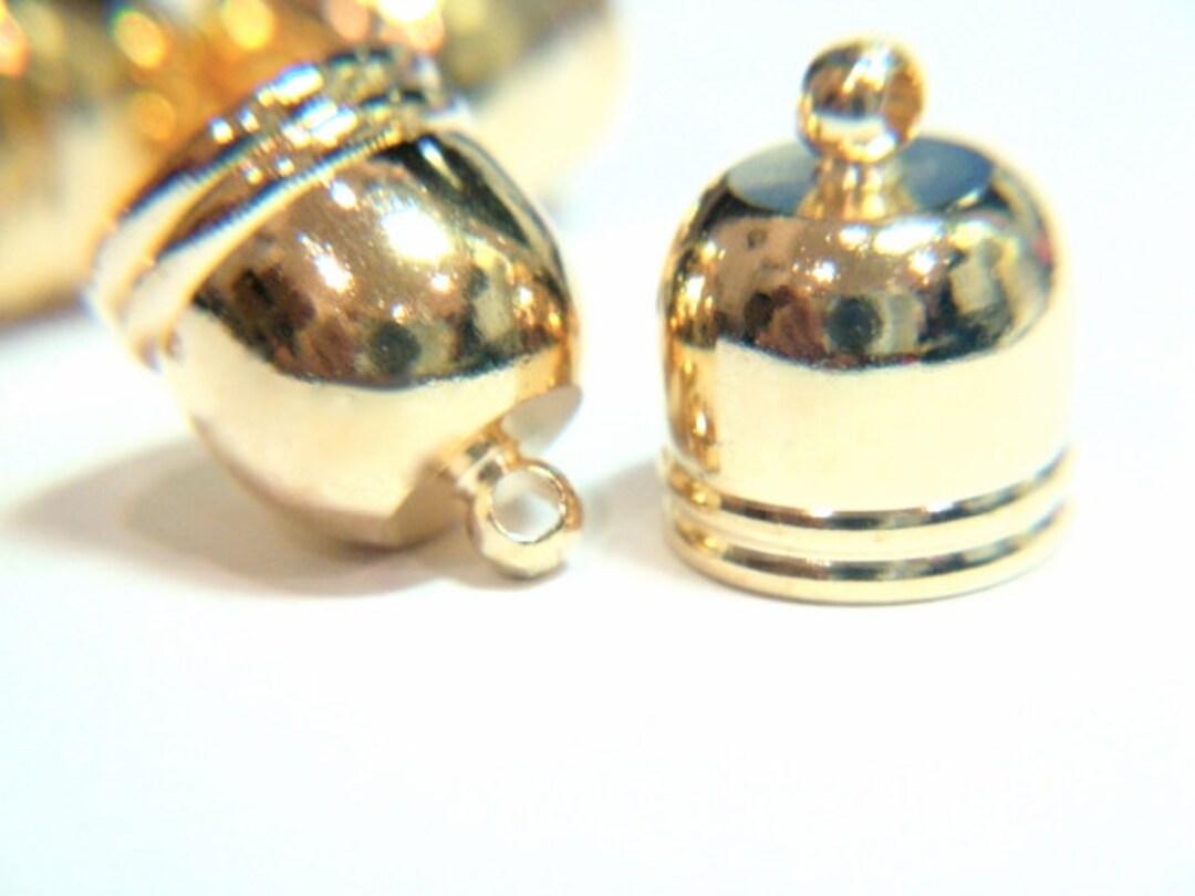 30) 12x10mm ID Gold Plated Brass End Caps W Ring, Glue on End Caps ...