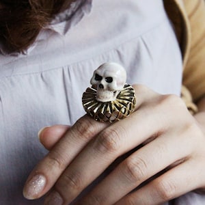 Lord Skull Hand-painted Color With Golden Ruff Ring / Brass Metal Work ...