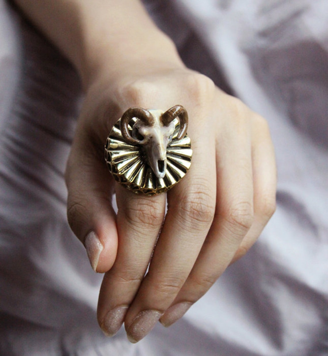 Lord Goat Skull Hand-painted Color With Golden Ruff Ring / | Etsy