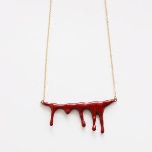 Bleeding Blood Necklace - Red Enamel Pendant With Brass Chain - Etsy