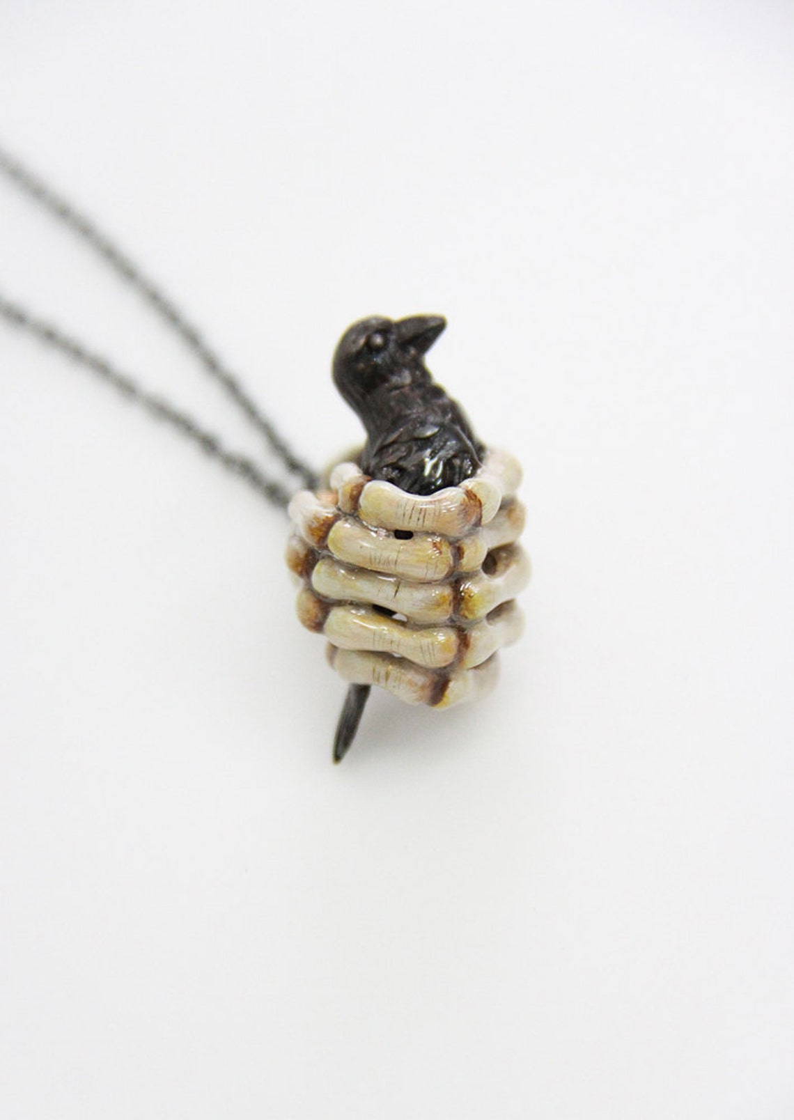 Hand Skeleton With Black Bird Pendant / Hand-craft Painted - Etsy
