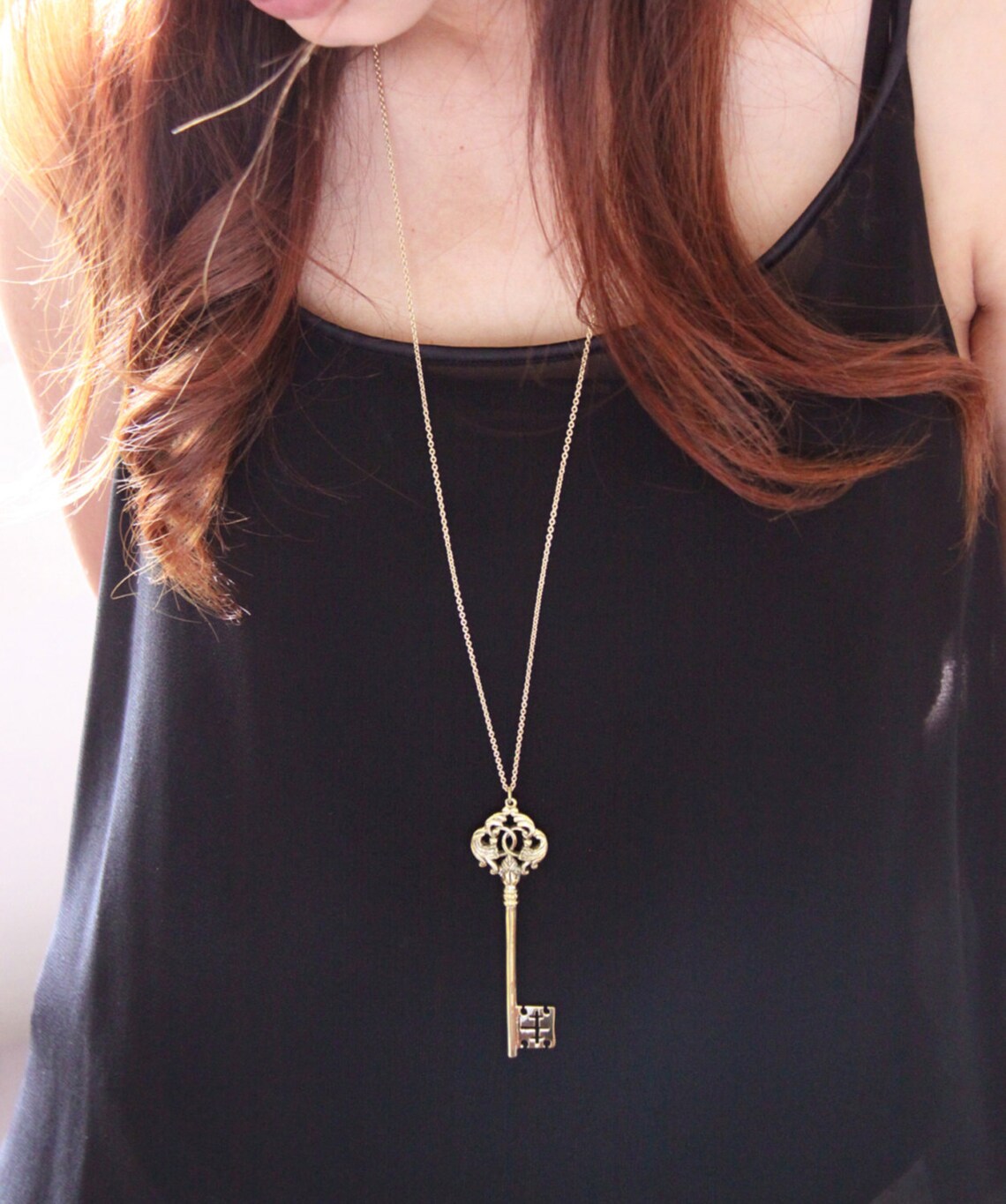Antique Style Key Pendant / Golden Tone Brass Material / Vintage Look ...