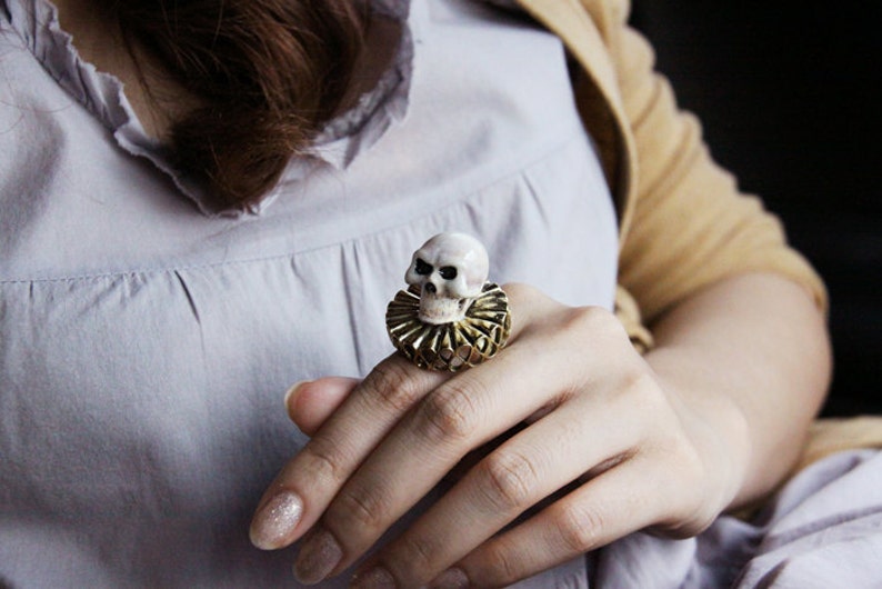 Lord Skull Hand-painted Color With Golden Ruff Ring / Brass | Etsy
